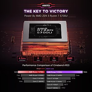 KAMRUI [Gaming PC] Mini PC AMD Ryzen 7 5700U Up to 4.3GHz, 16GB RAM 512GB SSD Small Computer, Radeon Vega 8 Micro Desktop PERF Adjustable, RGB Light, Upgrade Capacity, 4K HDMI DP Type-C