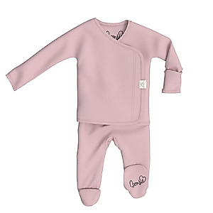 Bonsie Skin to Skin Babywear Footed Bodysuit - Pink Baby One Piece - Peony (0-3 Months)