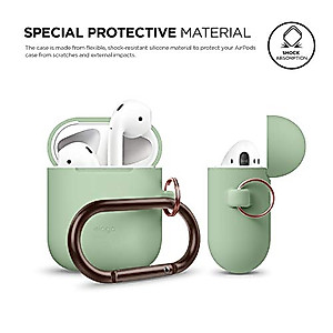 elago Silicone Case with Keychain Compatible with Apple AirPods Case 1 & 2, Front LED Visible, Supports Wireless Charging, Protective Silicone [Pastel Green]
