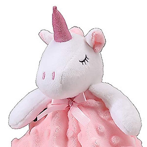 CREVENT Cozy Plush Baby Security Blanket Loveys for Baby Girls, Minky Dot Front + Sherpa Backing with Animal Face (Pink Unicorn)
