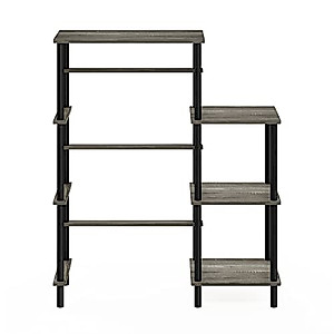 Furinno Turn-N-Tube Toolless Kitchen Storage Shelf Tall, French Oak Grey/Black, Fridge Space