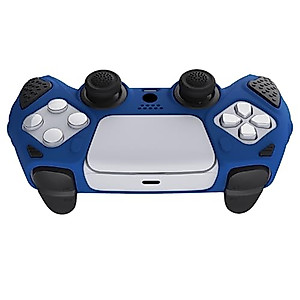 PlayVital Knight Edition Blue & Black Two Tone Anti-Slip Silicone Cover Skin for ps5 Controller, Soft Rubber Case for ps5 Wireless Controller with Thumb Grip Caps
