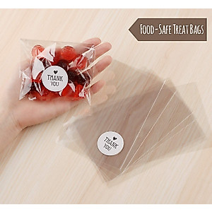 200Pcs Candy Treat Bags 4" x 6" Clear Cellophane Bag Thickening Plastic Party Favor Bags for Birthday Wedding Cookie Gift Lollipop Sticks Chocolate