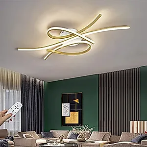 MayNuo Led Ceiling Light Gold Dimmable Living Room Lamp Chic Fashion Design Dining Table Lamps Modern Ceiling Lamp with Remote Control for Bedroom, Kitchen, Dining Room, 68Watt, L100Cm (Gold)