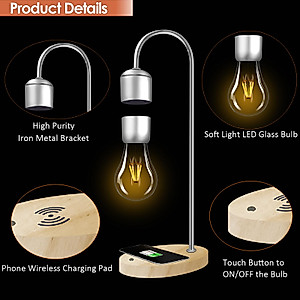 Levitating Light Bulb Floating Lamp Magnetic Levitation Anti-gravity LED Night Lights Cool Lamps for Bedrooms Decor Unique Desk Toys Office Gifts Home Decorations with Wireless Charger (Apple/Android)