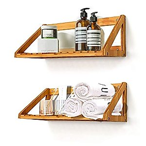 NIUXX Floating Shelves Wall Mounted, 2 Pcs Solid Bamboo Wall Hanging Rack Holder, Wall Storage Shelves for Bedroom, Living Room, Bathroom, Kitchen, Office Decor