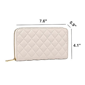 Premium Real Full Grain Leather Classic Long Zipped Wallet with Multiple Card Slots | Phone Clutch | Large Capacity Card Holder Organizer for Men Women (Beige Quilted) (JK-ZW19)