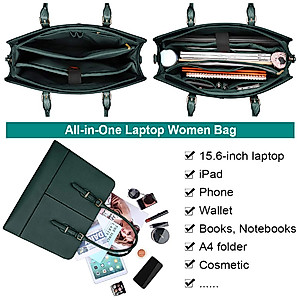 Laptop Bag for Women Leather Work Tote 15.6 Inch Laptop for Computer Bag Waterproof Business Office Professional Large Capacity Handbag Shoulder Bag