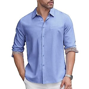 COOFANDY Men's Casual Button Down Shirt No Tuck Dress Shirt Long Sleeve Oxford Shirts Blue