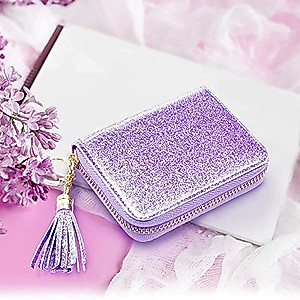 ENYISDAN Purple Small Wristlet Wallets for Women Glitter Cute FRID Leather Credit Card Holder Wallets for Ladies Girls Short Purse