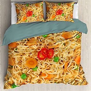 Todeyya Instant Noodles Duvet Cover (Twin Size) with 2 Pillow Shams, Microfiber Lightweight 3pcs Comforter Cover Set Coverlet, with Zipper Closure Bedding All-Season