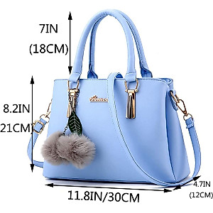 YOUNXSL Women Satchel Bags Handle Shoulder Handbags and Purses Pockets Zipper PU Leather Crossbody Bags Light Blue