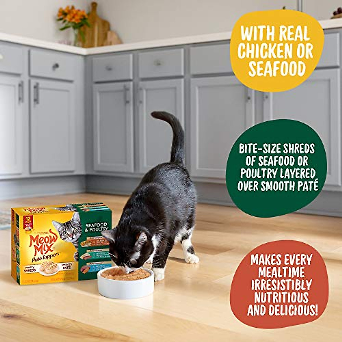 Meow Mix Paté Toppers Wet Cat Food, Seafood & Poultry Variety Pack, 2.75 Ounce, 12 Count(Pack of 1)