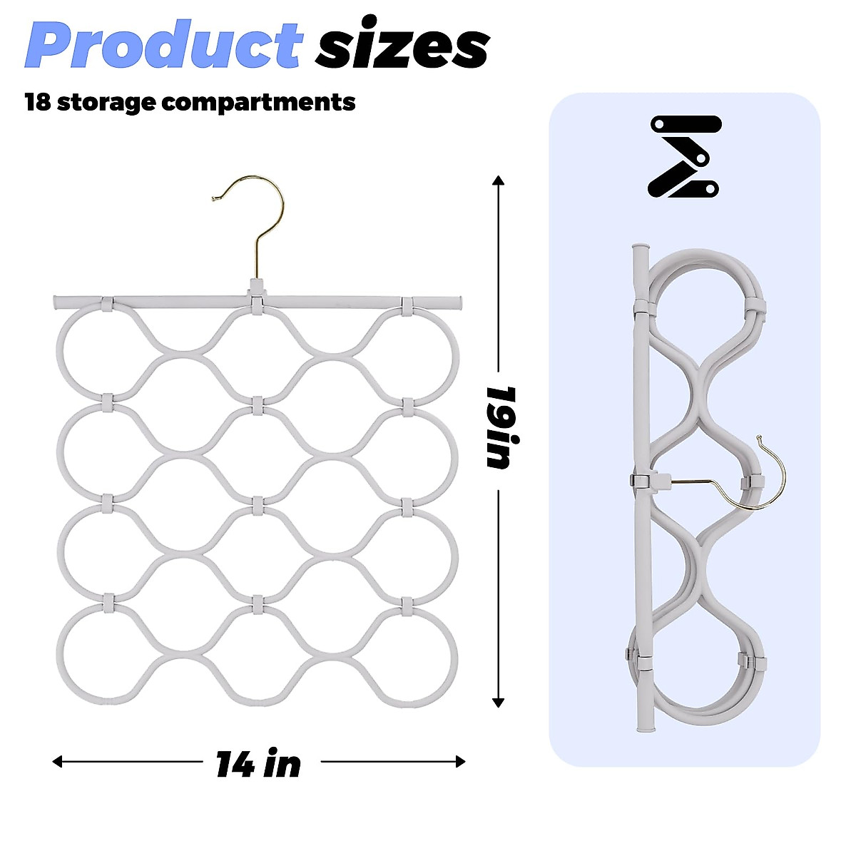 BigOtters 18 Loop Scarf Hanger Holder Organizer Space Saver Organizer Multiple Purpose for Closet Tie,Belt,Scarves,Shawl,Socks-White