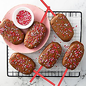 Whaline 100Pcs Valentine's Day Plastic Straws Heart Shape Red Drinking Straws Sweet Disposable Coffee Milk Straws Individually Wrapped Straws for Wedding Bridal Shower Birthday Party Supplies