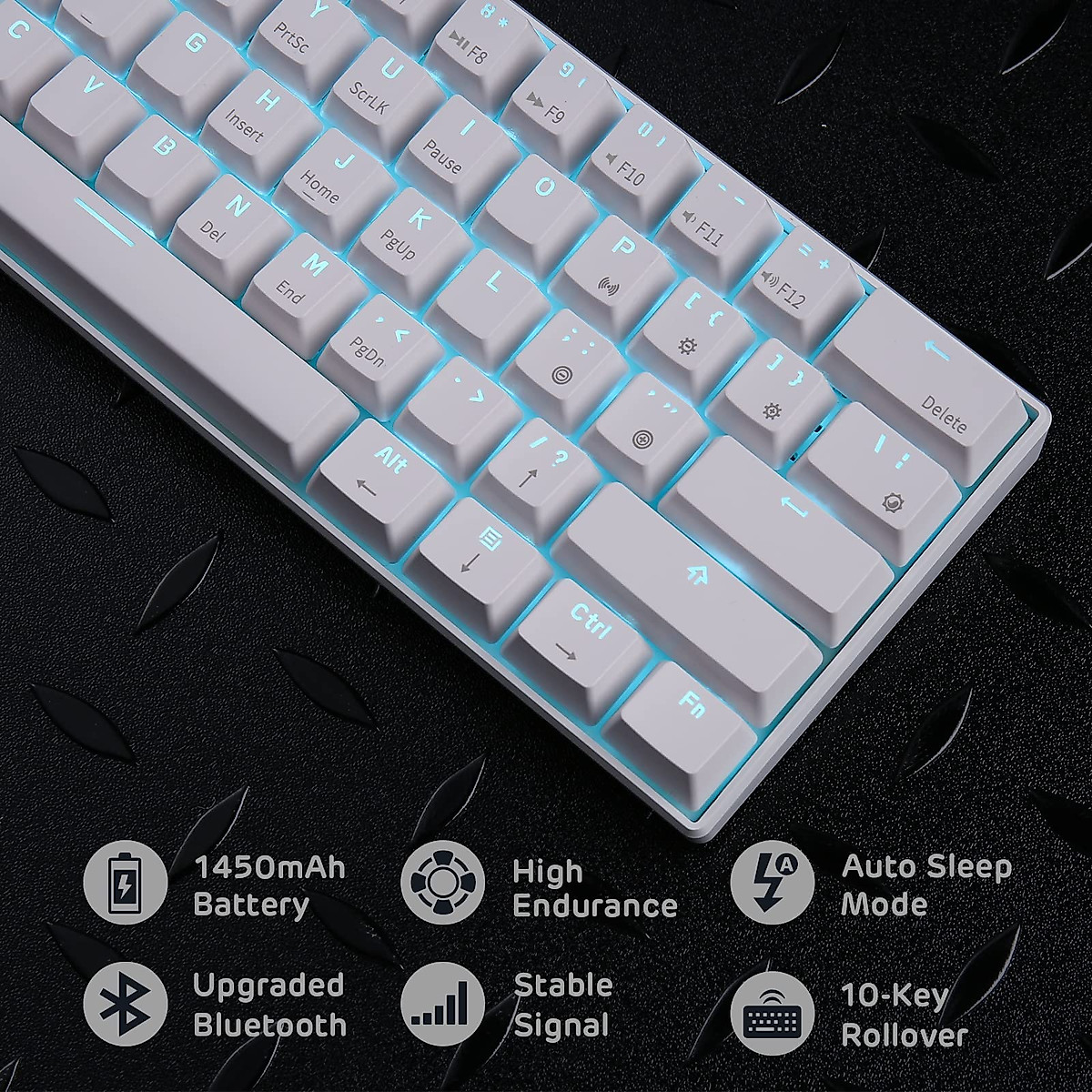 RK ROYAL KLUDGE RK61 Wireless 60% Triple Mode BT5.0/2.4G/USB-C Mechanical Keyboard, 61 Keys Wireless Mechanical Keyboard, Compact Gaming Keyboard w/Software (Hot Swappable Brown Switch, White)