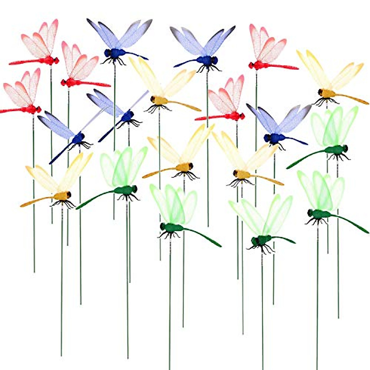 Seasonsky 30 PCS Dragonfly Garden Stakes, 2 Size Artificial Dragonfly Stakes Indoor Outdoor Yard Garden Flower Pot Decoration, Miniature Fairy Garden Decoration