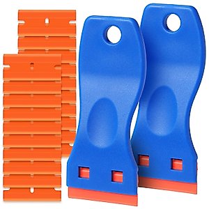 Plastic Razor Blade Scraper Tool, 2 Pcs Razor Scraper with 20 Pcs Plastic Blades, Cleaning Scraper Remover for Removal Floor Stove Scraping Labels and Decals Sticker on Car Window Glass