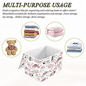 Kigai Pink Cats Storage Basket with Lid Collapsible Storage Bin Fabric Box Closet Organizer for Home Bedroom Office 1 Pack