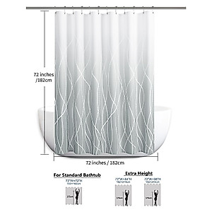 Naturoom Light Grey Fabric Shower Curtain Set Heavy Duty Waffle Weave Textured Bath Curtain, Modern Ombre Shower Curtains for Bathroom, Hotel Restroom Bath Decor Sliver Gray 72 x 72