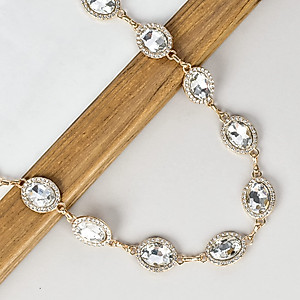 ILuvatar white glass diamond chain belt metal diamond belt women's dress metal belt women's western style belt women's belt oval decoration