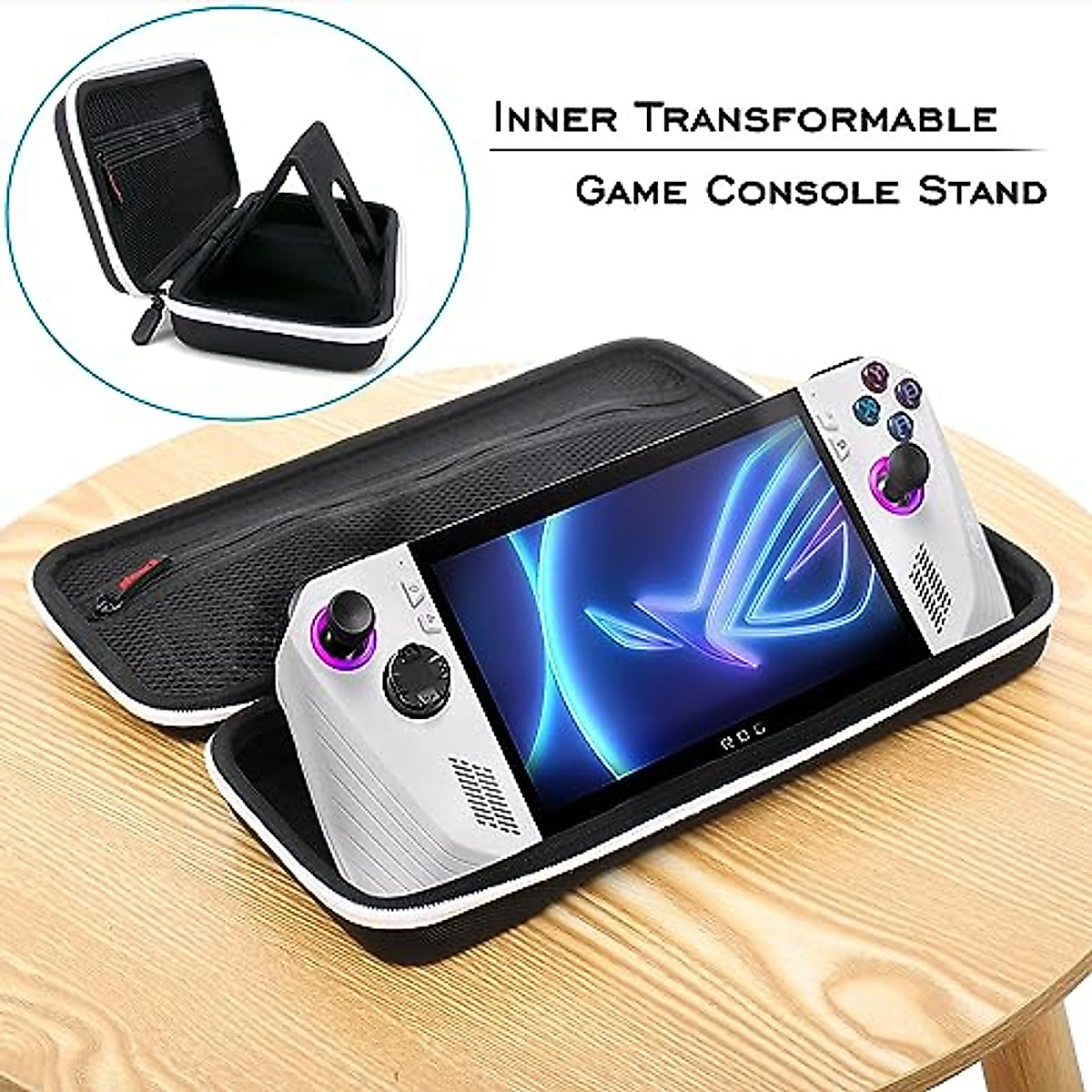 ADVcer Rog Ally Handheld Case, Waterproof EVA Hard Shell Protective Travel Case with Inner Transformable Game Console Stand, Flannel Soft Lining, Double Zipper, Carrying Handle for Rog Ally 7" (White)