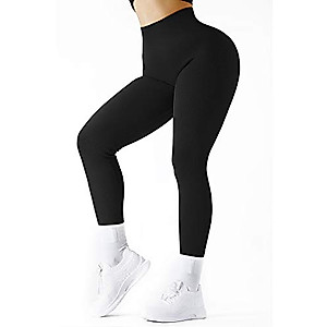 SUUKSESS Women Ribbed Seamless Leggings High Waisted Tummy Control Workout Yoga Pants (Black, M)