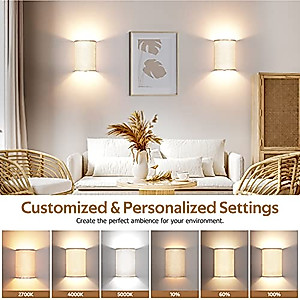 Wall Sconces Set of Two, Battery Rechargeable 3 Colors Changeable Dimmable Wall Lights Fixtures with Remote Control Fabric Height Wall Lamp Sconces for Bedroom Living Room Hallway