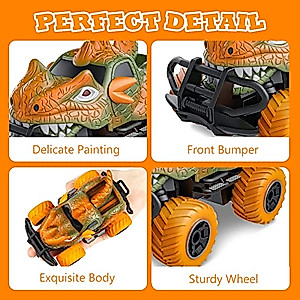 Dinosaur Remote Control Cars Toys for Boys Kids, Remote Control Dinosaur Car Toys, RC Dinosaur Truck Toys, Mini Dino Car Toys with 4-Channel Off-Road RC Race Cars for Toddlers Birthday Gifts