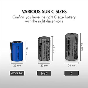 Tenergy 4/5 SubC 1.2 Volts 1300mAh NiCD Rechargeable Batteries with Tabs, Flat top, 15 Pack