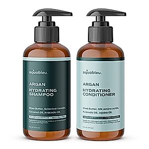 Aquableu Argan Shampoo and Conditioner Set – Ultra Moisturizing, Restorative and Strengthening – Great for Dry, Damaged & Curly Hair - Natural Argan & Jojoba Oil - Sulfate & Paraben Free – 16oz