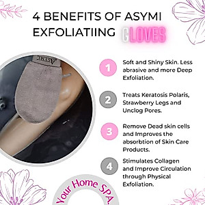Asymi Deep Exfoliating Glove - Reusable Exfoliating Mitt for Dead Skin Removal (Keratosis Pilaris Strawberry Legs Ecologic body care) Vegan Body Scrub SPA body Treatment (Grey Cloudy), 1.0 Count