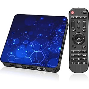 Android 12.0 TV Box, Android TV Box RK3318 Quad-Core 64bit Cortex-A53 2GB RAM 16GB ROM TV Box Support 4K 3D 2.4/5.0GHz WiFi BT5.0 10/100M Ethernet HDMI 2.0 H.265 HDR Smart TV Box