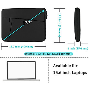 Laptop Case Sleeve 15.6 inch, Durable Shockproof Protective Computer Carrying Cover with Front Pocket, Briefcase Handbags Laptop Sleeve Bag for 15.6 inch HP, Dell, Acer, Asus, Notebook, Black