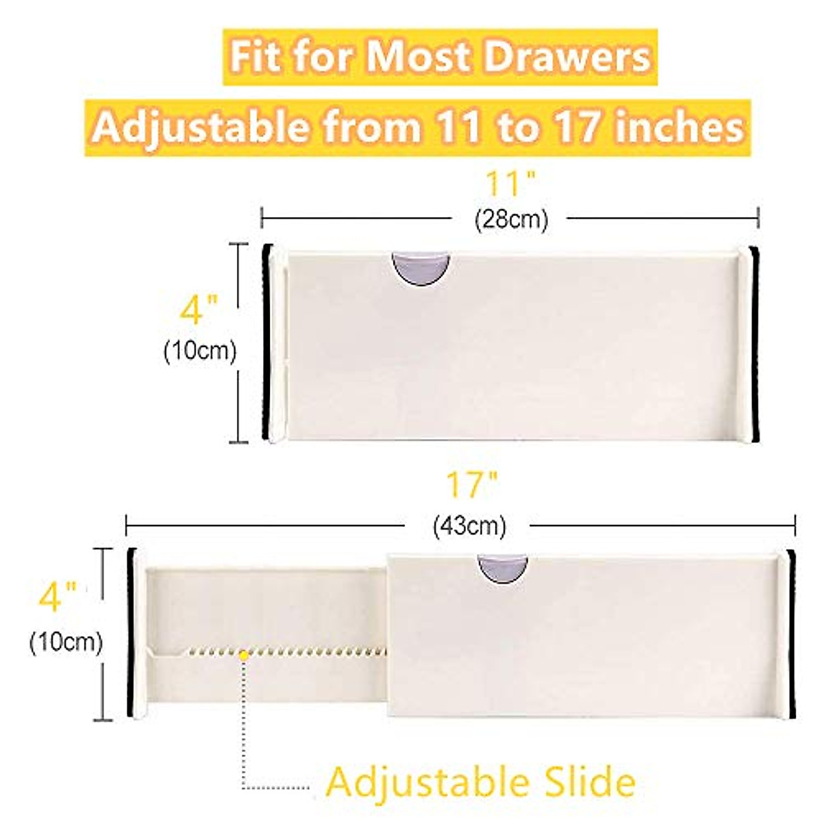 Xavnia Drawer Divider Organizers 6 Pack, Adjustable Separators High Expandable from 11-17 Inches for Bedroom, Closet, Baby Drawer, Office Desk, Kitchen Storage