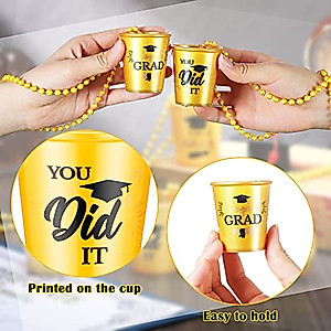 Kingdder 12 Pcs Casino Shot Glass Necklace on Beaded Plastic Shot Necklace Cup Shot Glasses Casino Themed Party Favors, Graduation Las Vegas Party Decoration, 4 Styles(Grad)