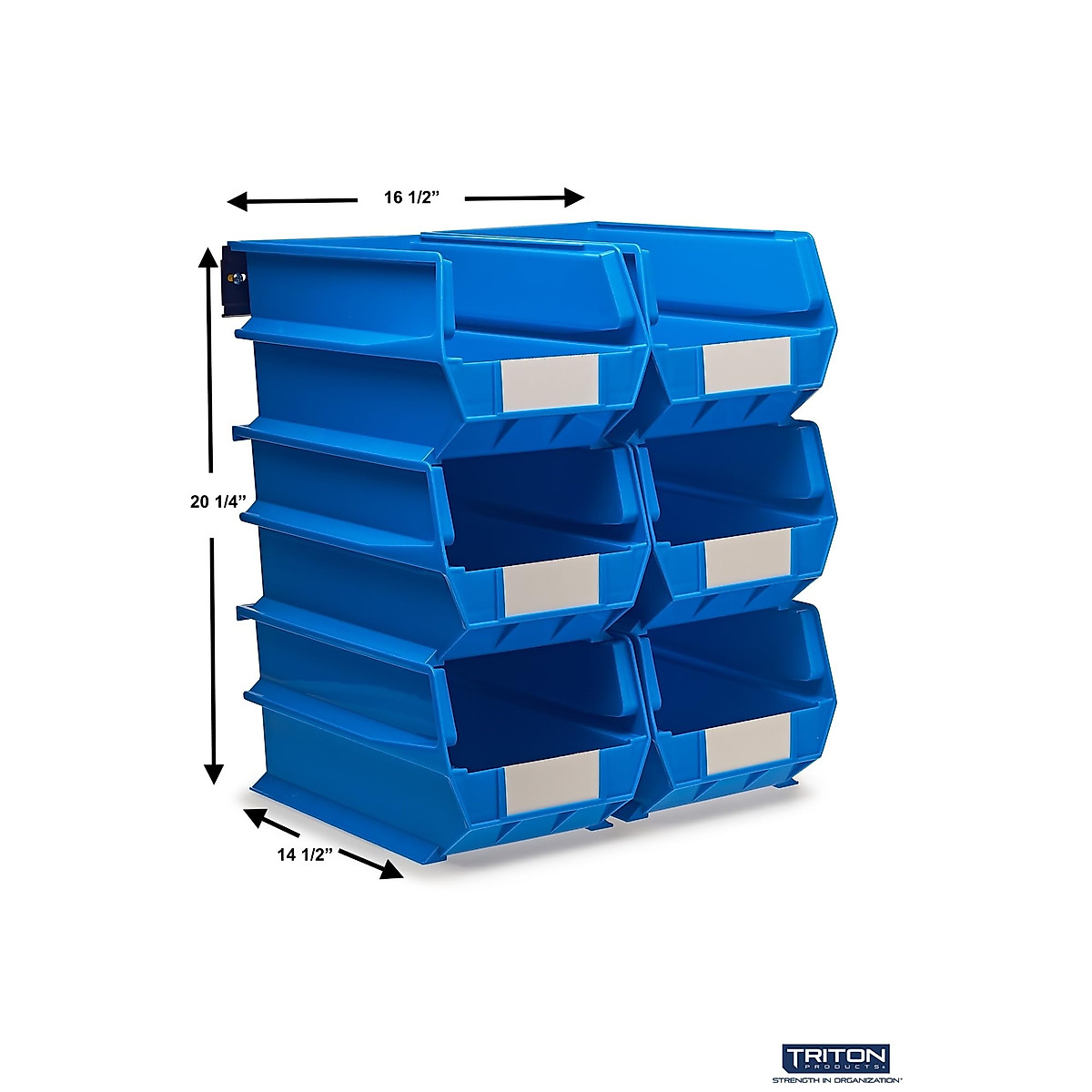Triton Products 3-240BWS LocBin 8 Piece Wall Storage Unit with 14-3/4 Inch L x 8-1/4 Inch W x 7 Inch H Blue Interlocking Poly Bins, 6 CT, Wall Mount Rails 8-3/4 Inch L with Hardware, 2 pk