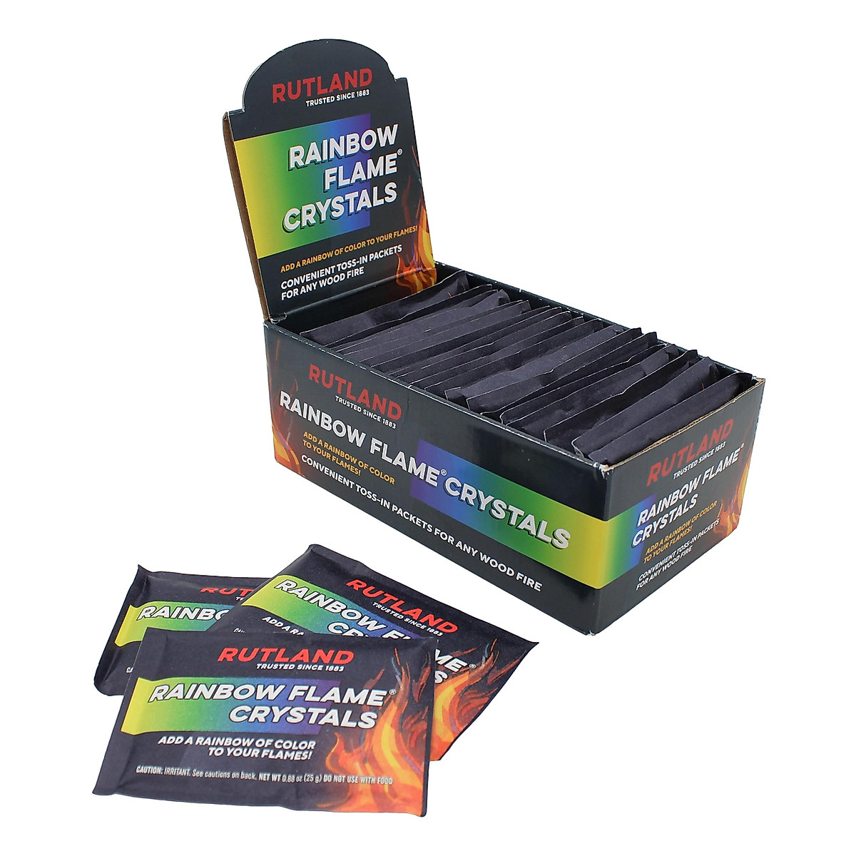 Rutland Rainbow Flame Crystals Packets, Non-Plastic & Environmentally Friendly Packets, Case of 25