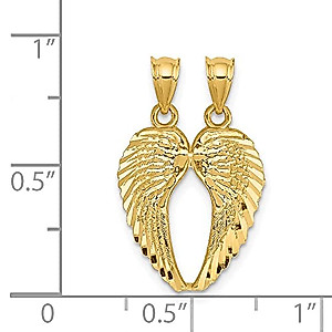 Extel Yellow Gold Break Apart Diamond-cut Wings Pendant Charm, Made in USA