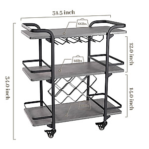 Jubao 3-Tier Bar Cart for The Home Mobile Serving with Glass Holders and 8 Wine Racks Storage, Wine Trolley Kitchen Island Cart on Wheels, Modern Coffee Cart for Kitchen Outdoor