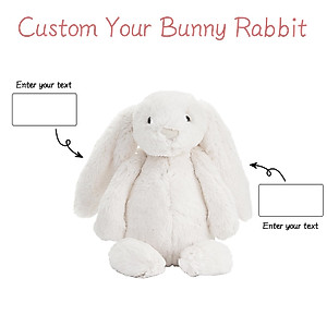 Dyoart Personalized Easter Bunny Rabbit, Custom Name Monogrammed Embroidered Bunny, Fluffy Rabbit with Long Ears,Plush Bunny Toy, Gift for Baby Kids(11.8inches)