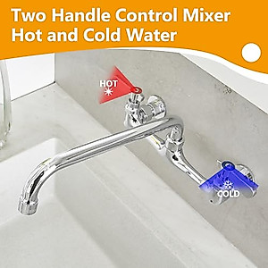 BATHLAVISH Wall Mount Kitchen Sink Faucet 8” Commercial Center Double Handle Bar Laundry Utility Swivel Spout Chrome Mixer Tap