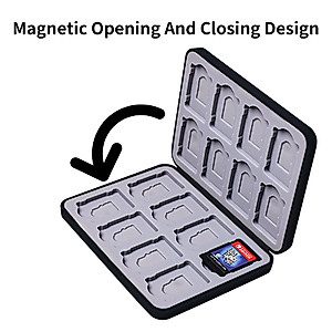 Wesoke Game Card Case for Nintendo Switch/OLED/Lite or Micro SD Memory Cards, Portable Black Game Card Storage Holder Box Cartridge Case with 16 Game Card Slots & Magnetic Closure & Hard Shell