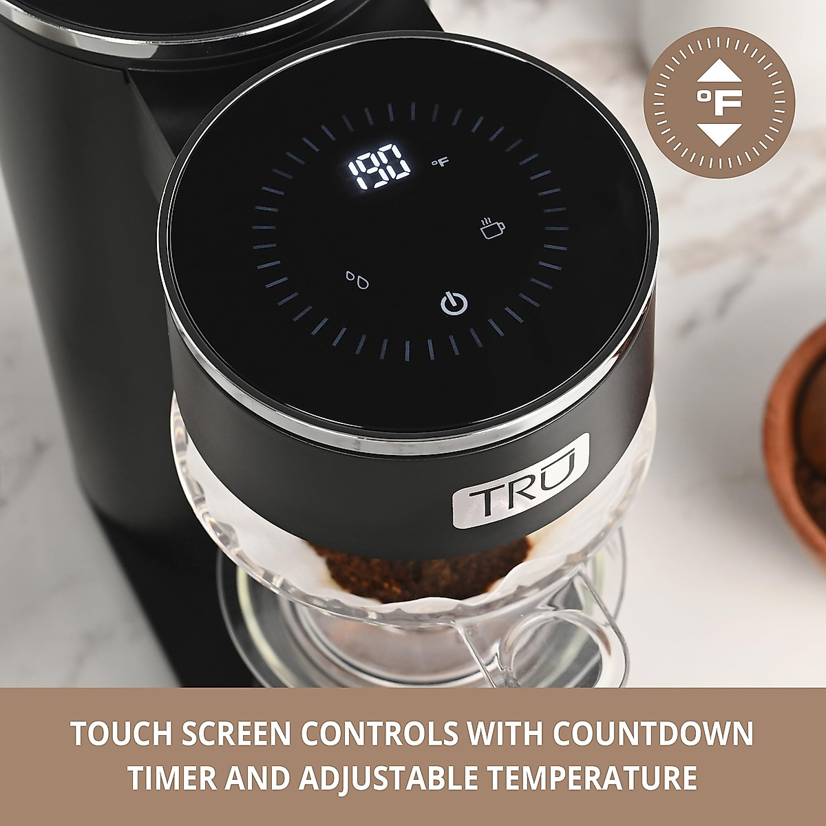 TRU Automatic Pour Over Coffee Maker with Digital Controls - Auto Coffee Maker with Plastic Cone Dripper - Coffee Brewer for Household Use