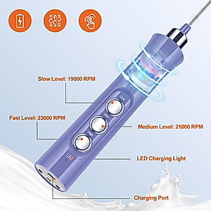FoodVille MF02 Rechargeable Milk Frother Handheld Foam Maker with Stainless Whisk for Cappuccino, Latte, Bulletproof Coffee, Keto Diet, Protein Powder, Matcha (Ultra Violet)