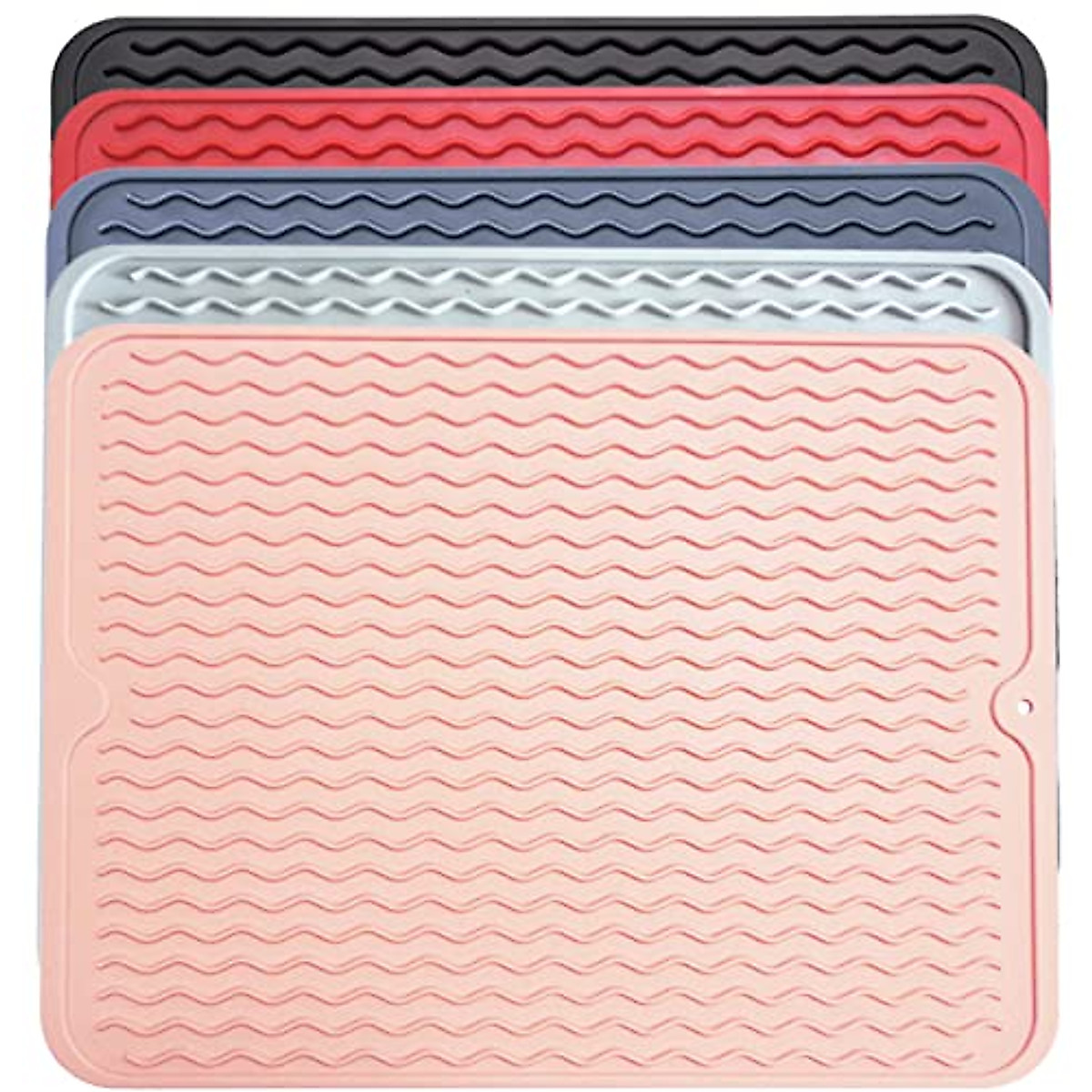 Silicone Heat Resistant Drain Pad Dish Draining Mat Non Slip Drying Pad Dry Fast Sink drying mat for Kitchen Black Grey Pink Red (Pink)