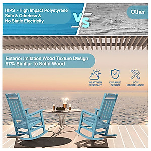 hOmeQomi Rocking Chairs Set of 2, All Weather Resistant Poly Lumber Outdoor Porch Rocker, Rocking Chairs for Outdoor, Indoor, Patio, Deck, Garden, Backyard, Load Bearing 380 lbs - Lake Blue