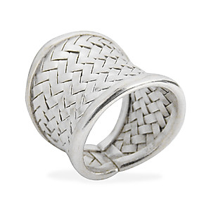 AeraVida Exotic Weave Wide Front Thai Hill Tribe Karen Silver Ring | Elegant Wedding Rings For Women | Balinese Comfort Fit Silver Rings for Women | Sterling Silver Rings Sizes (9)