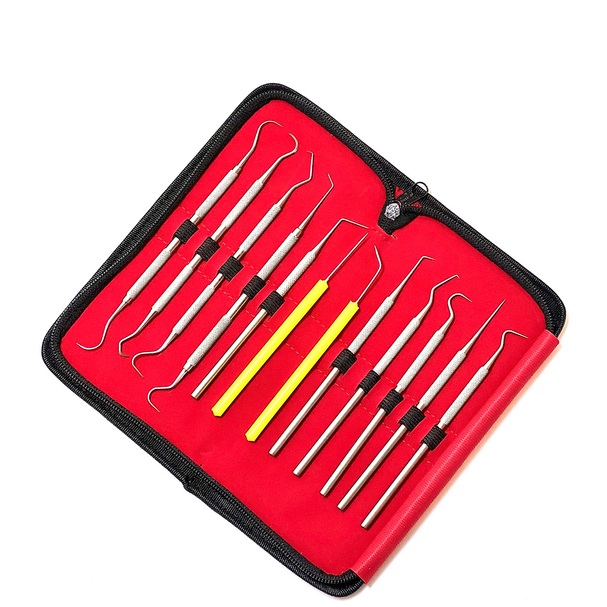 Premium Set of 12 Stainless Steel Precision Micro Probe Set Combo-Straight, Single, Short Double, Long Double, Triple and Hook Tips -Pick Tool Set 5.5"(14CM) (Set of 5 Each)