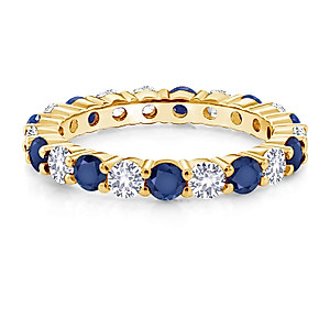 Gem Stone King 18K Yellow Gold Plated Silver Round Blue Sapphire Eternity Band Ring For Women (1.70 Cttw, Available In Size 5, 6, 7, 8, 9)